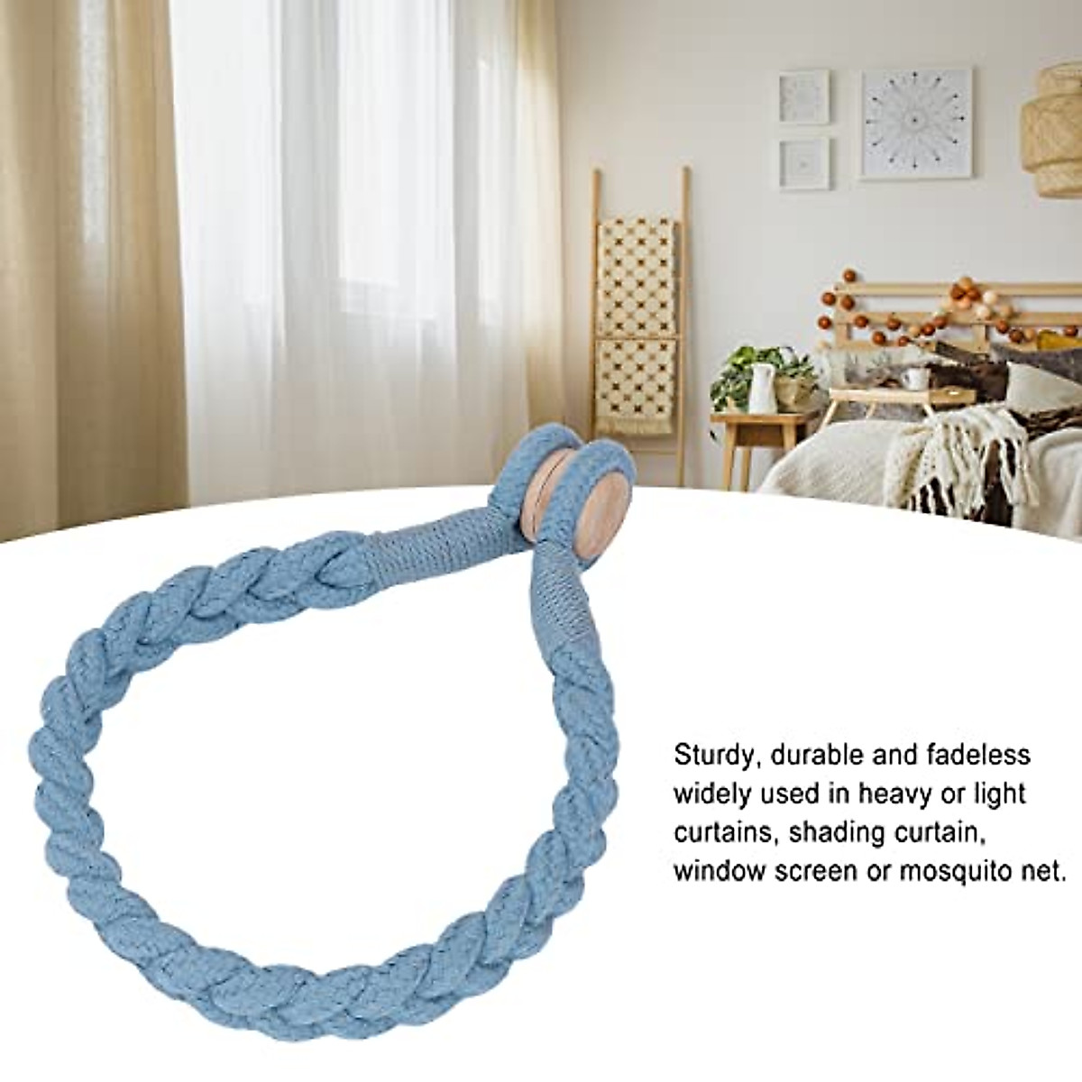Magnetic Curtain Tiebacks, Boho Curtain Tie Backs Decorative Tie Backs with Durable Wooden Buckle Curtain Holdbacks Holder for Window Draperies(Blue)