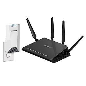 NETGEAR Nighthawk X4S Wall-Plug Tri-Band WiFi Mesh Extender (EX7500) with NETGEAR Nighthawk X4S - AC2600 4x4 MU-MIMO Smart WiFi Dual Band Gigabit Gaming Router (R7800)