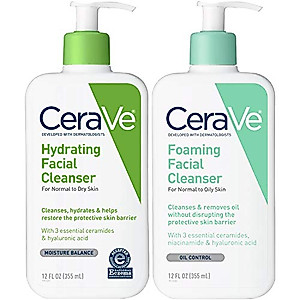 CeraVe Foaming Facial and Hydrating Cleanser, 12 Fl Oz (Pack of 2)