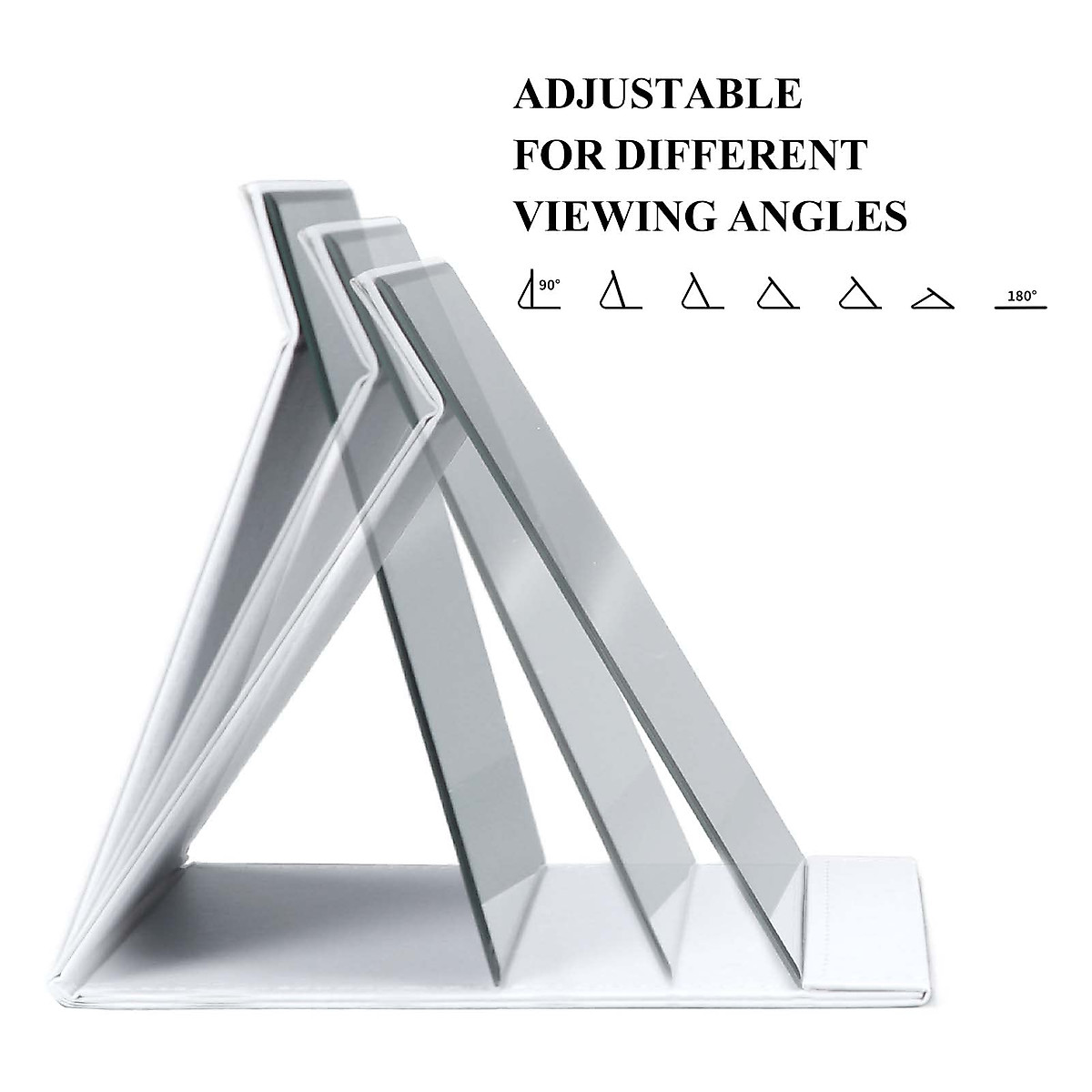 ZBEIVAN 10x7 Inches Portable Folding Makeup Mirror, Frameless PU Leather Desk Mirror with Stand for Camping Travel Tabletop Personal, White