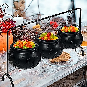 OMKNEPS Halloween Decor Party Decorations Cauldron: Set of 3 Witches Cauldron Serving Bowls on Rack - Black Candy Bucket Hocus Pocus Serving Bowls for Halloween Decorations Indoor Outdoor