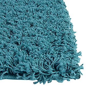 Rugs.com Über Cozy Solid Shag Collection Rug – 5 x 8 Deep Aqua Blue Shag Rug Perfect 5 x 8 Feet