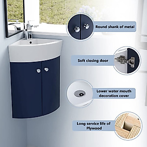 Yone jx je Corner Bathroom Vanity Sink Combo for Small Cabinet And Storage Space Saving Wall Mounted Cabinet Set, Ceramic Sink
