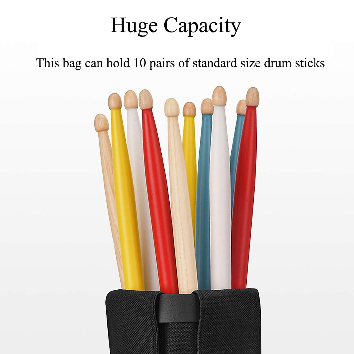 WOTLLA Drum Stick Bag, Nylon Drumstick Bag Removable, Drumstick Holder with Clamp-On Lockable Alloy Steel Heavy Duty Clamp for Drumsticks Mallets Up to 10 Pairs, Black
