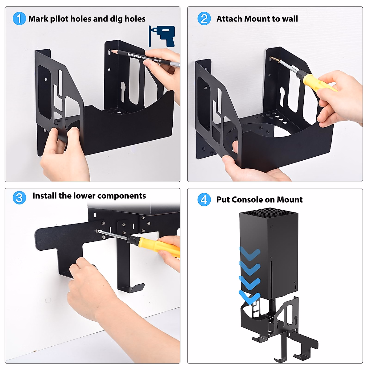 Wall Mount for Xbox Series X (with accessories installed near the TV), wall mount metal bracket kit for Xbox system,Controller Holder & Headphone Hanger,Black.
