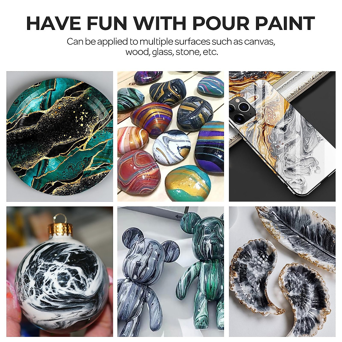 Nicpro Titanium White Color Acrylic Pour Paint, 32 Ounce Pre-Mixed Pouring Paint Supplies with Silicone Pour Oil & Gloves for Canvas, Rock, Wood Cell Creation Flow DIY Art Painting, Ready to Pour