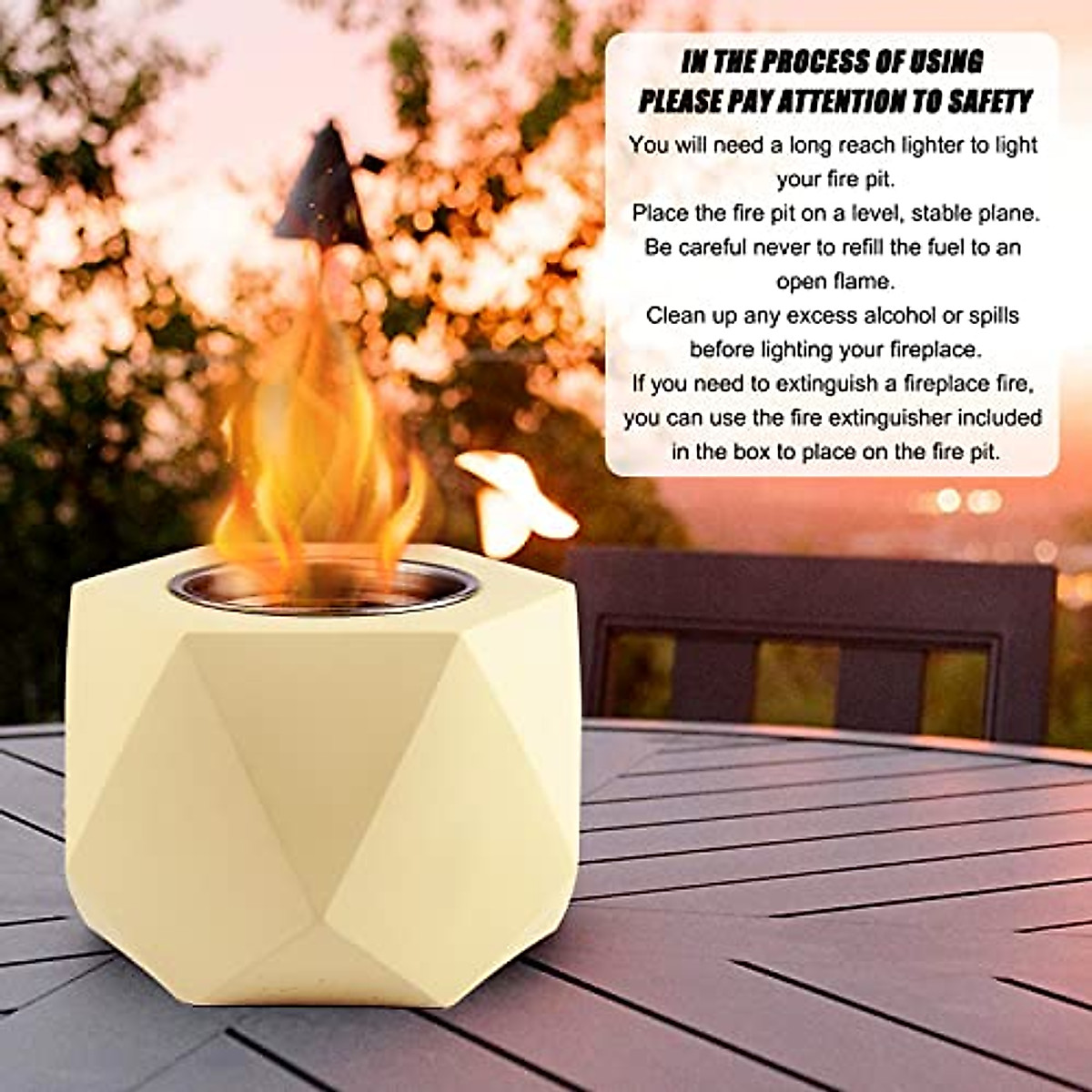 Tabletop Fire Pit, Concrete Table Top Fire Pits Bowl, Mini Fireplace Portable Rubbing Alcohol Burner with Extinguisher Lids, Roast Marshmallow or Make S'Mores for Indoor, Outdoor, Garden, Balcony