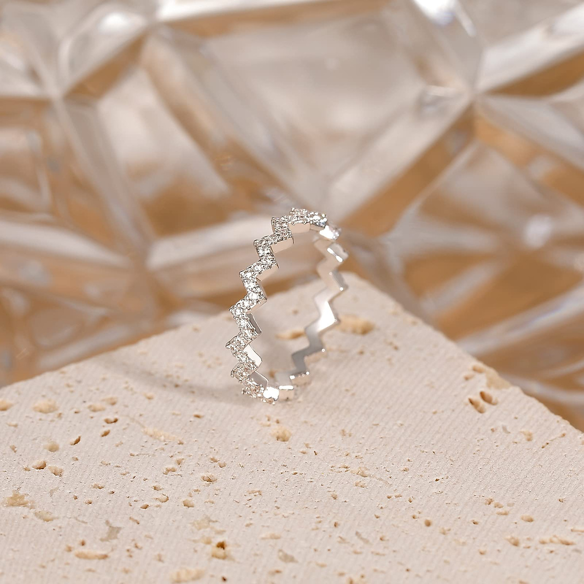 SHINYSO Wedding Bands for Women Waved Thin Stacking Ring Full Cubic Zirconia Eternity Engagement Silver Ring Size 10