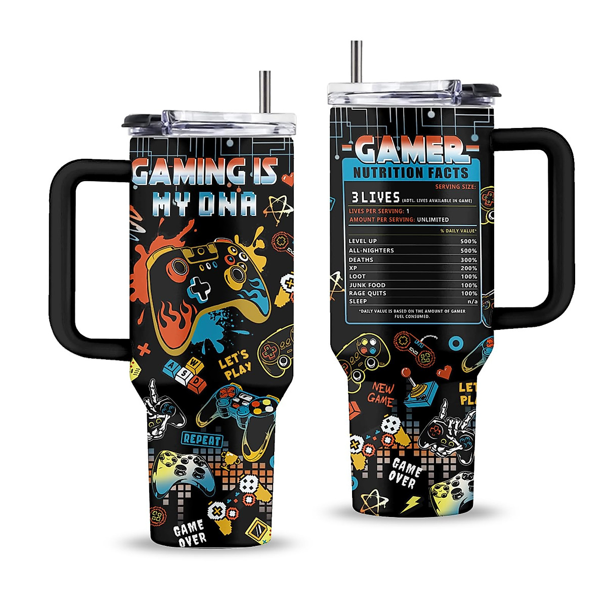 Uibunoo Gamer Gifts for Men, 40 Oz Game Tumbler with Handle & Straw, Gaming Gifts for Gamers Son Boyfriend Husband Men, Birthday Gift, Game Cup, Gaming Stuff for Boys