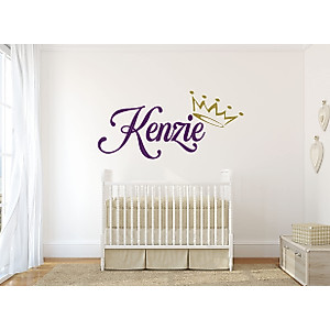 Personalized Name Vinyl Wall Decal with Princess Crown - Customized Name with Tiara Home - Decor for Young Girl's Bedroom, Nursery, or Playroom - Removable Sticker
