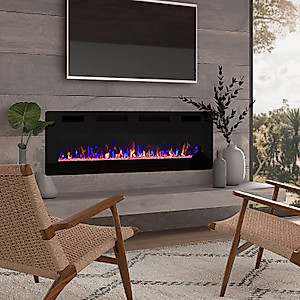 BOSSIN 72 inch Ultra-Thin Silence Linear Electric Fireplace, Recessed Wall Mounted Fireplace, Fit for 2 x 4 and 2 x 6 Stud, 12 Adjustable Flame Color & Speed,Touch Screen Remote Control with 8h Timer