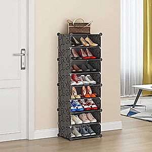 Aeitc 16 Pairs Shoe Rack for Entryway Shoe Storage Space Saver Plastic Shoe Organizer Narrow Standing Expandable for Heels, Boots, AC-150 AC-150