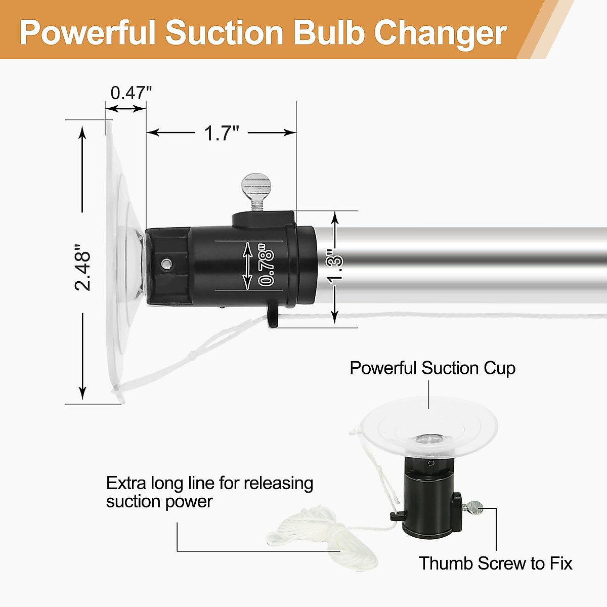 TKVAZK Light Bulb Changer, Light Bulb Changer for High Ceilings and Recessed Lights, 88in High Ceiling Light Bulb Changer with Extension Pole Suction Cup Flat Lightbulb Remover for Household