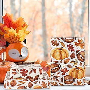 AnyDesign 12 Sheet Fall Wrapping Paper Super Football Bowl Gift Wrap Paper Bulk Folded Flat Autumn Leaves Pumpkin Decorative DIY Craft Paper, 19.7 x 27.6 Inch