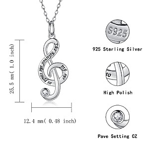 Music Note Necklace Ring for Women Sterling Silver Classic Treble Clef Music Pendant Musical Jewelry Graduation Gifts for Musician Music Student (necklace)