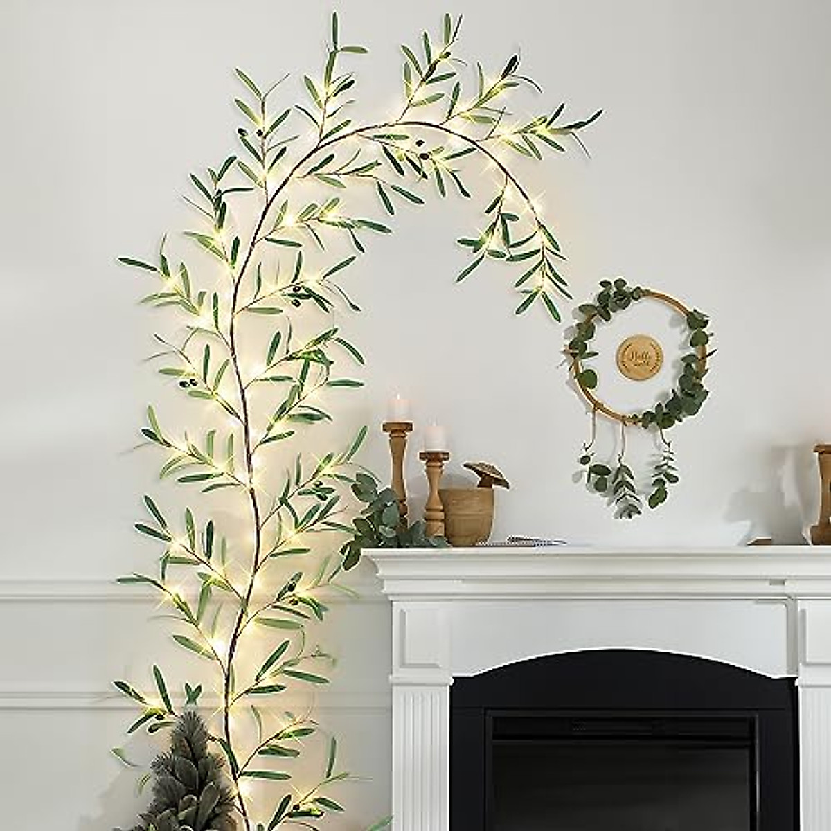 Yepdin Artificial Vine for Indoor Decoration, Home Office Living Room Fake Plants Oliver Tree Lights, 120 LED Lights for Wall or Desktop Decoration,Z280