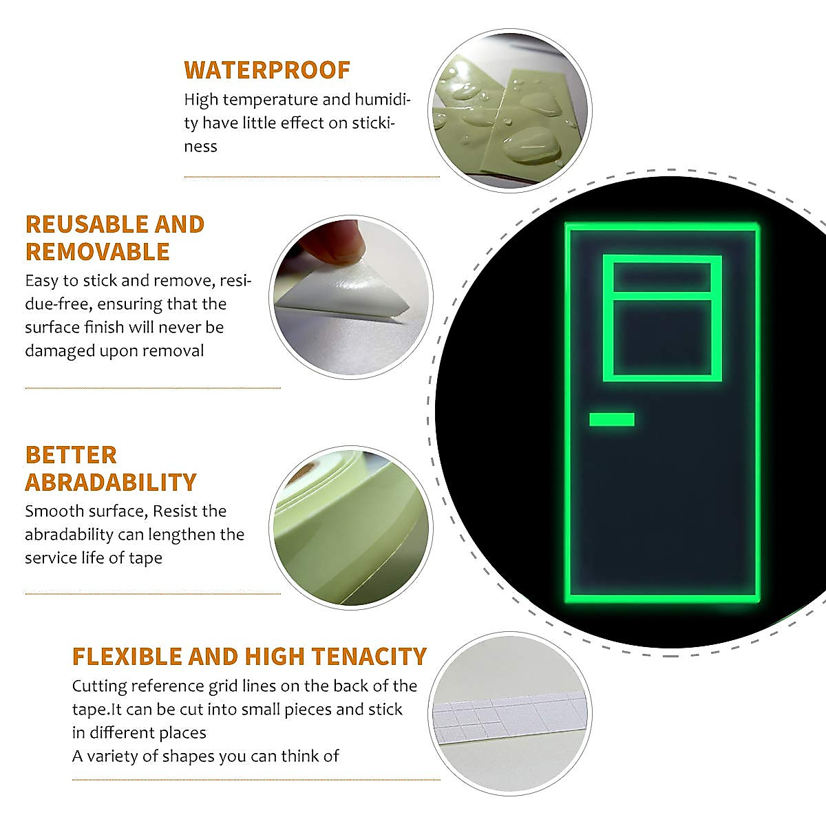 Glow in The Dark Tape 30 ft x 1 inch,Fluorescent Tape, Premium Quality Non-Toxic, Waterproof Stickers for Stairs,Walls,Steps and Exit Sign