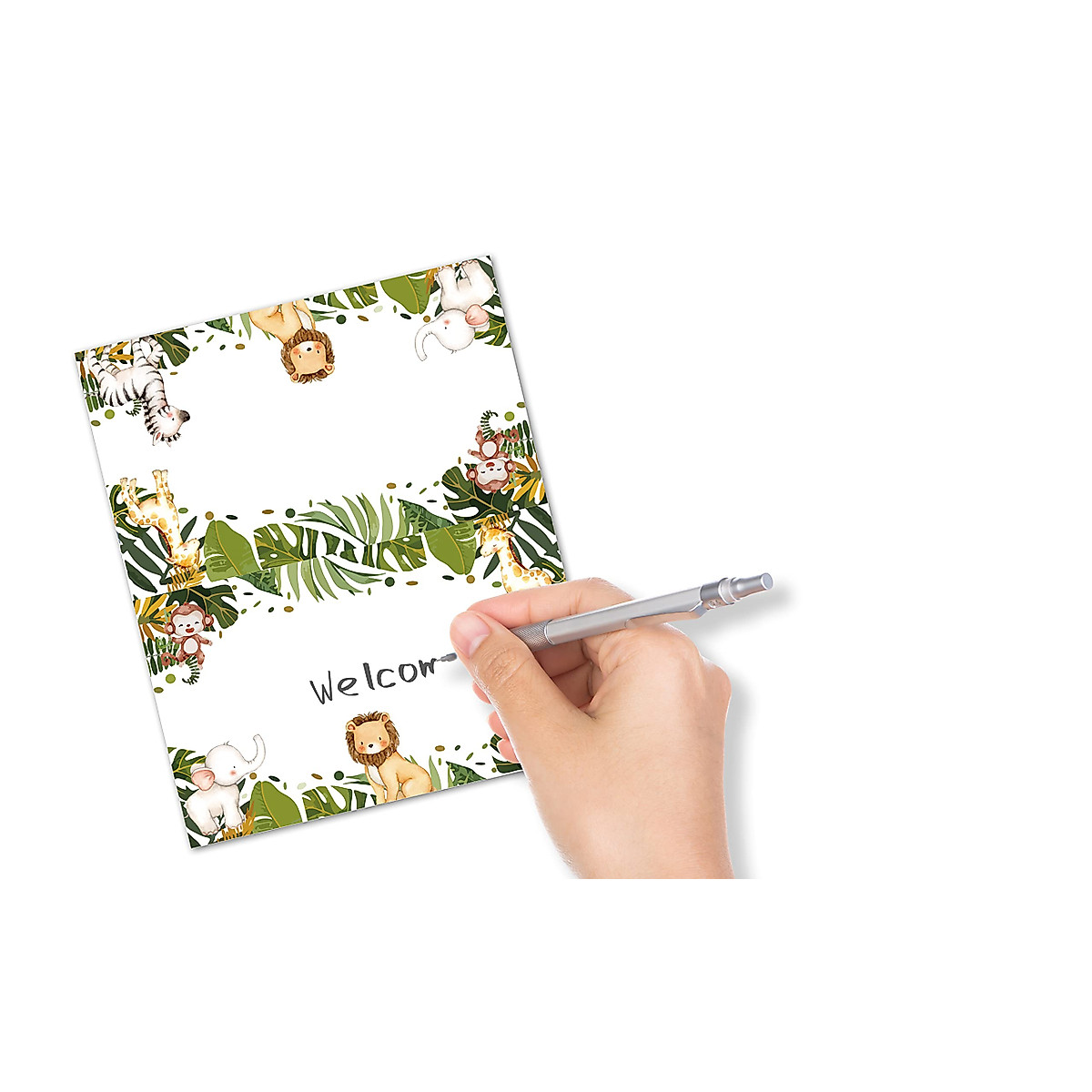 Table Place Card, Jungle Safari Animals Themed Tent Style Cards, Pack of 25 Half-Fold Reception Place Card, Wild Animal Food Labels, Perfect for Baby Shower, Birthday Party C04