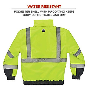 Ergodyne Unisex Adult Hi Vis Safety GloWear 8377 Type R Class 3 Lime Quilted Bomber Jacket, Medium, Lime, Medium US