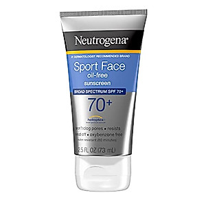Neutrogena Sport Face Sunscreen SPF 70+, Oil-Free Facial Sunscreen Lotion with Broad Spectrum UVA/UVB Sun Protection, Sweat-Resistant & Water-Resistant, 2.5 fl. oz