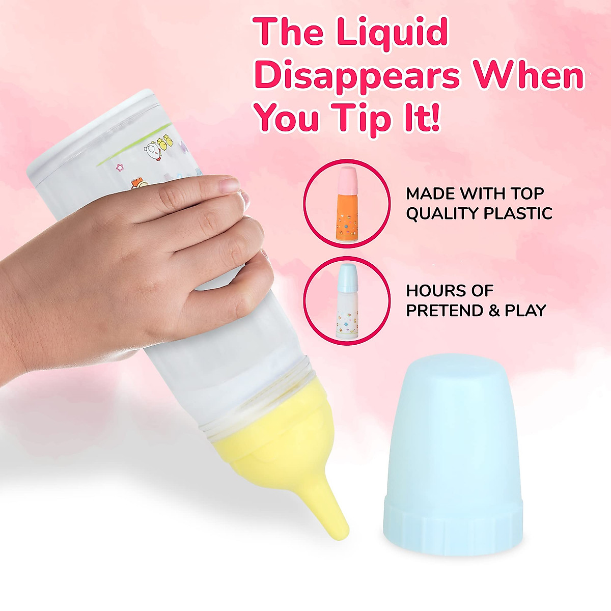 Mommy & Me Magic Bottles - 2 Baby Doll Bottles, Disappearing Milk and Juice Bottles Large Size Especially Bigger for Toddlers