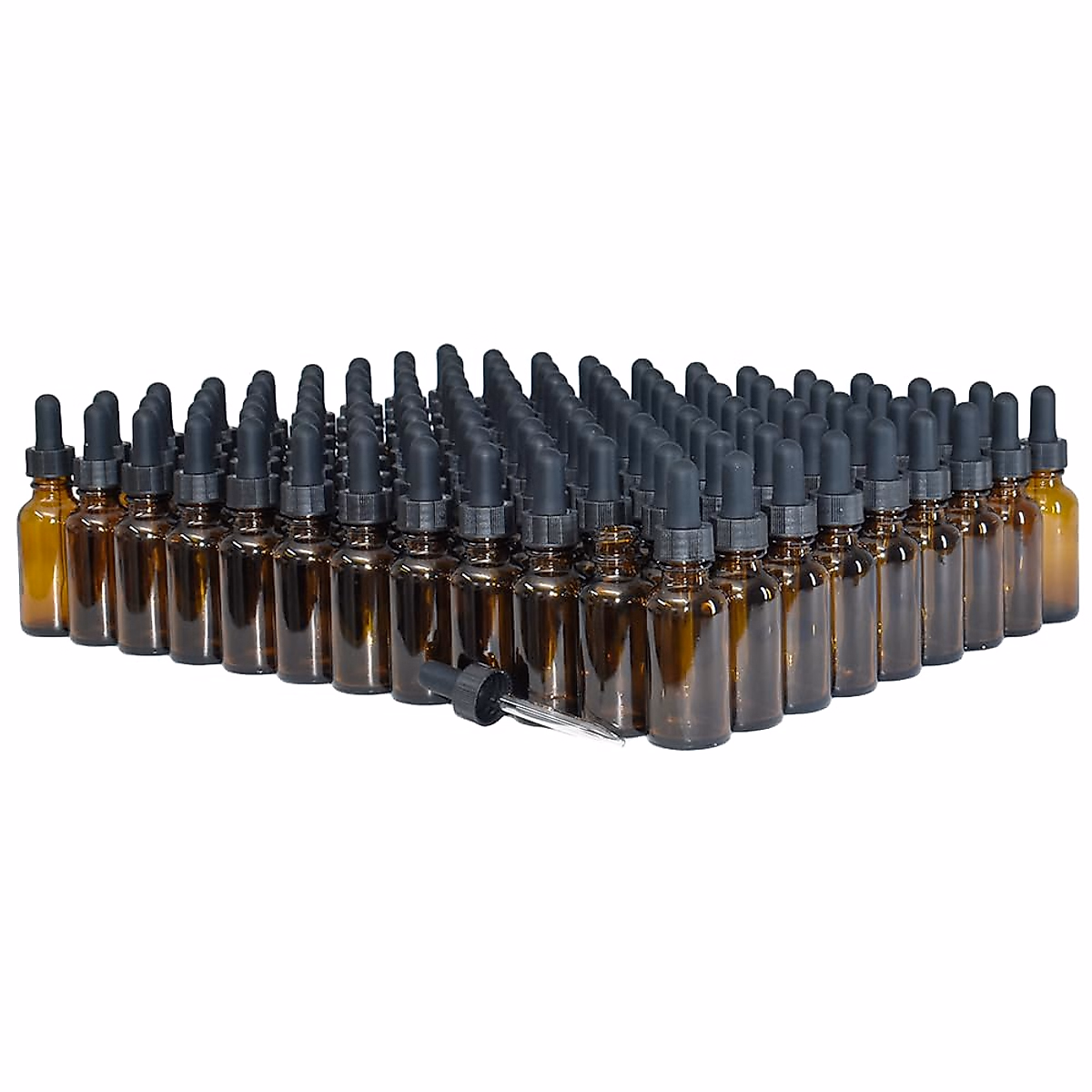 (Pack of 108) 1 oz. Amber Boston Round with Black Glass Dropper