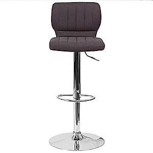 KLS Modern Barstools Adjustable Hydraulic 360 Degree Swivel Stable Steel Frame Fabric Padded Cushion Low Back Seat Design Dining Chair Pub Stool - Set of 2 Charcoal # 1969