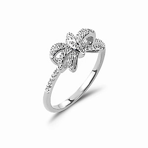 DZON 10k White Gold 1/6CT TDW Round Diamond Knot Bow Fashion Ring Love Gift for Women (I-J,I2)