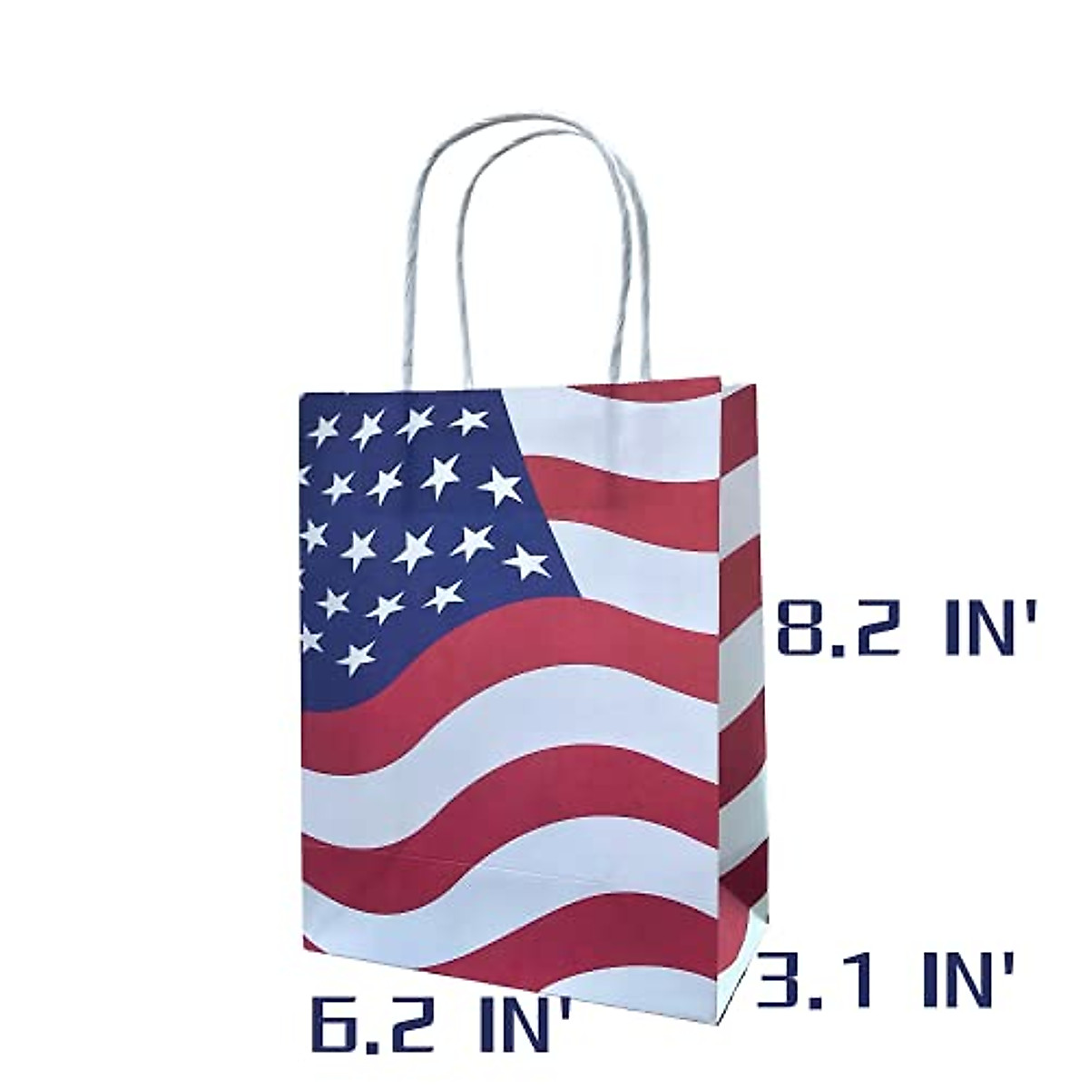 SUNNAMUSK Memorial Day Gifts Bags 12PCS American Flag Patriotic Thank You Gift Bags with Red White Blue USA Memorial Day Paper Treat Goodie Bags with Handle for Veterans Day Independence Day Party