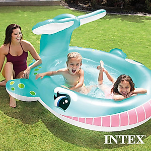Intex Inflatable Whale Kiddie Pool: Built-in Water Sprayer – Convienient Drain Plug – Durable Vinyl – 79" x 77" x 36" – Ages 3+