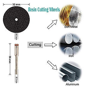 Cutting Wheels for Rotary Tool, Diamond Metal Wood Cutting Wheels and Drill Cutting Disc with 1/8" Shank and Resin Cutting Off Wheels with Mandrels for Wood Metal DIY Craft