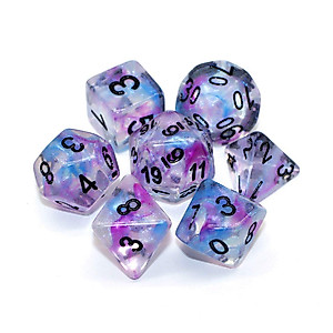 Dice DND Polyhedral Game Dice Set RPG Dice Fit Dungeons and Dragons D&D Pathfinder MTG Role Playing Game Dice Lake Blue & Rose Gemstone Dice with Dice Bag