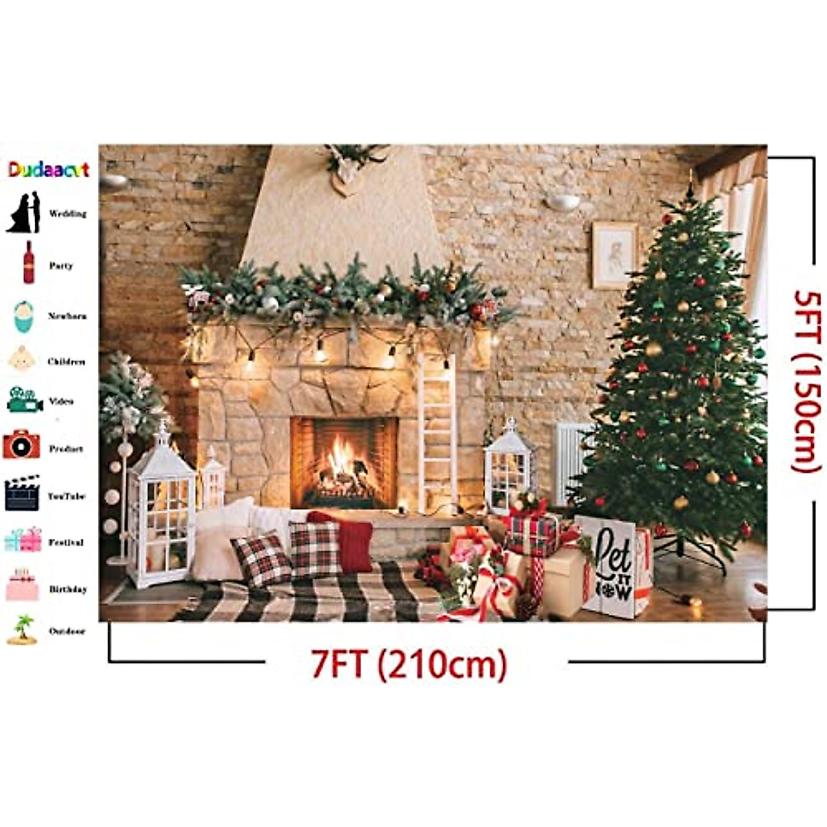 Dudaacvt 7x5ft Christmas Fireplace Theme Backdrop for Photography Christmas Photography Backdrop Merry Xmas Sock Gift Decorations Family Party Banner Photo Studio Props D470
