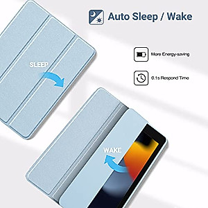 ProCase Smart Case for iPad 10.2 iPad 9th Generation 2021/ iPad 8th Generation 2020/ iPad 7th Generation 2019 Case with Pencil Holder, Trifold Stand Hard Frosted Back Cover for iPad 10.2" -SkyBlue