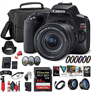 Canon EOS Rebel SL3 DSLR Camera with 18-55mm Lens (Black) (3453C002), 64GB Memory Card, Color Filter Kit, Case, Filter Kit, Corel Photo Software, LPE17 Battery, External Charger + More (Renewed)