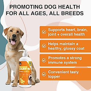 Salmon Oil for Dogs & Cats - Omega 3 Fish Oil Supplement for Healthy Skin & Coat, Joint & Bone Support, Allergy Relief, & Inflammation Defense - 32oz All-Natural Liquid Food Supplement