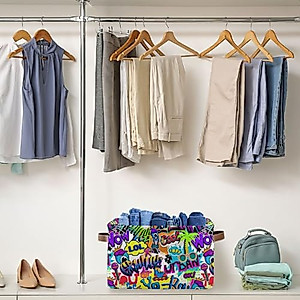 Comics Palm Tree Microphone Storage Basket Bins Foldable Decorative Storage Box Laundry Hamper Baskte Storage for Living Room Clothes Nursery Closet Shelf Playroom,2 pcs