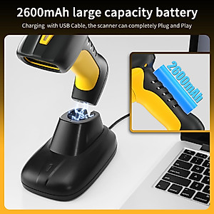 NetumScan Industrial Bluetooth QR Barcode Scanner, IP67 Waterproof & 7M Drop Proof, 2600mAh Wireless 1D 2D Bar Code Scanner with Charging Stand for Store, POS, Computer, iPhone, Android NS-1200