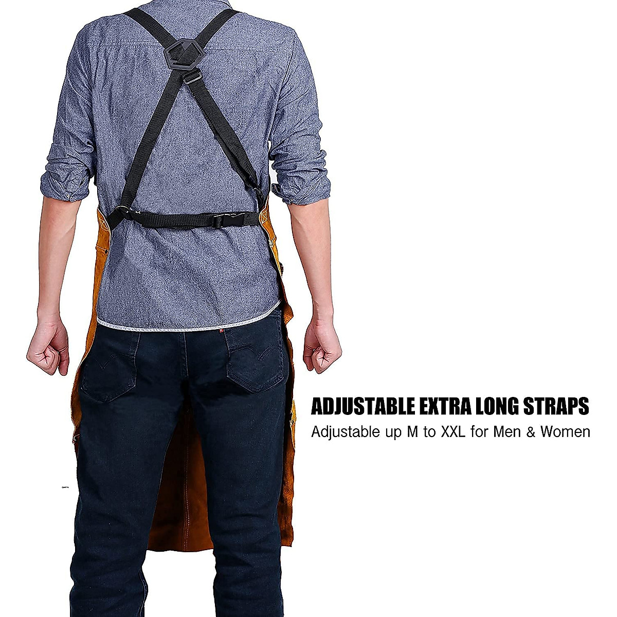 QeeLink Leather Welding Work Jacket with Leather Apron Flame-Resistant Heavy Duty Split Cowhide Leather Welder Jackets with Welding Apron for Men & Women, Small