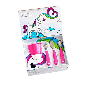 Munchkin® Color Me Hungry 7pc Toddler Feeding Supplies Set, Includes Plates, Bowl, Open Cup and Utensils in a Gift Box, Pink