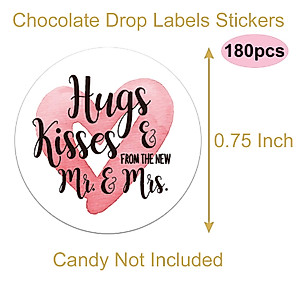 Chocolate Drop Labels Stickers, Hugs & Kisses from The New Mr. & Mrs, 180 Count, Fits Hershey's Kisses Party Favors, Wedding Stickers, Perfect for Weddings, Bridal Shower Engagement Party.