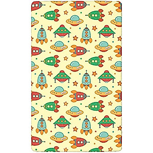Spaceship Themed Fitted Crib Sheet,Standard Crib Mattress Fitted Sheet Soft and Breathable Bed Sheets-Baby Crib Sheets for Girl or Boy,28“ x52“,Multicolor