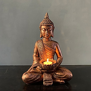 Fenteer Buddha Statue Home Decor Resin Tealight Holder Buddha Figures Room Decor Buddha Candle Holder Garden Sculpture - B