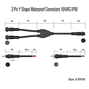 WOODGUILIN Y Shape 2 Pin Connector Outdoor LED Connector Splitter,16AWG Cable with Metal Nut for Automotive,Marine,Outdoor LED Strip.(1 Y Connector+3 Branch Heads)