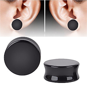 HQLA 1 Pair Natural Obsidian Stone Double Flared Flesh Tunnels Ear Plugs Gauges Stretcher Expander (1"(25mm))