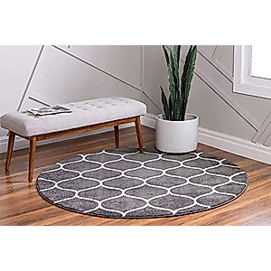 Unique Loom Trellis Frieze Collection Area Rug - Rounded (6' Round, Dark Gray/ Ivory)