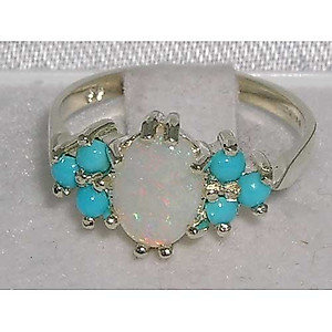 LetsBuyGold 925 Sterling Silver Natural Opal and Turquoise Womens Anniversary Ring - Size 9.25