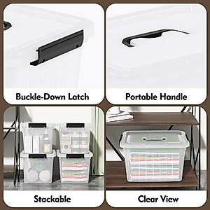 Waikhomes 4 Pack Plastic Storage Boxes, Lidded Storage Bins with Handle, 20L, Clear