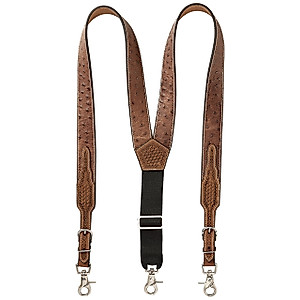 Nocona Belt Co. Men's Ostrich Print Leather Suspender, tan, X-Large
