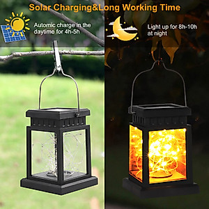 PAMKER 2 Pack Outdoor Solar Lights Christmas Solar Lanterns Outdoor Waterproof Hanging Lantern Decorative Outdoor Solar Lamp LED Solar Powered Lighting for Table Garden Patio Yard Party Black